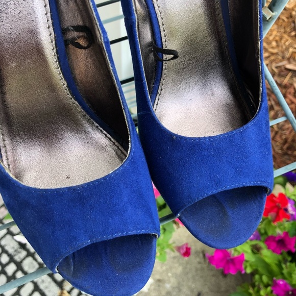 Express | Shoes | Royal Blue Faux Suede Express Wedges Peep Toe | Poshmark
